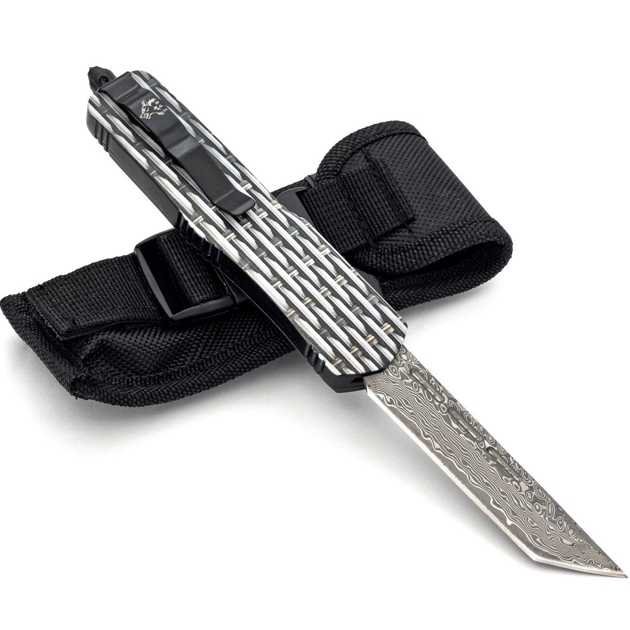 9" Automatic Basket Case OTF Out the Front Damascus Pocket Knife ...